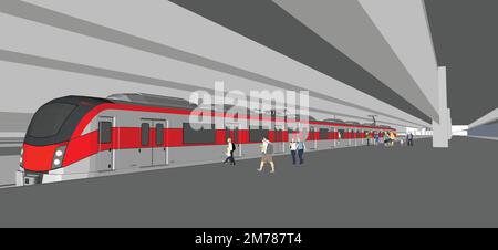Isolated blueprint of blue modern train. Side, top and front views ...