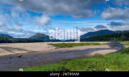 River Pattack as it enters Loch Laggan in the Highlands, looking ...