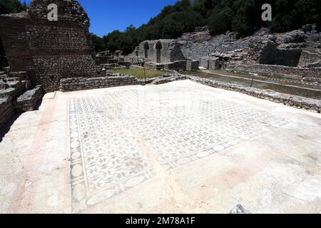 Ruins of a Mosaic floor, ancient Butrint building, UNESCO World ...