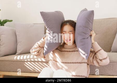 Rest time concept, Women stressful and sad while sitting on the floor ...