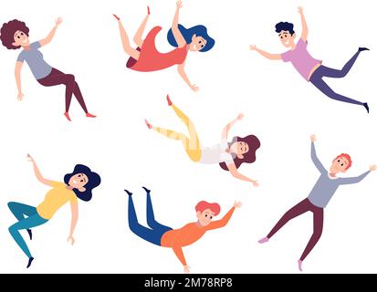 Falling characters. Cartoon flying male and female characters, floating ...