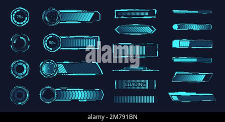 HUD futuristic loading process and status bars, vector interface icons ...