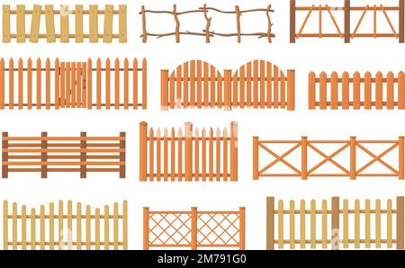 Cartoon wooden fence with realistic wood rings, grass, and stone around ...