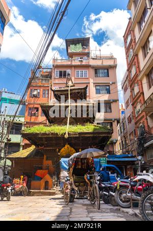 Rickshaw in Thamel district, street scene, Kathmandu, Nepal Stock Photo ...
