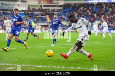 Wilfried Gnonto of Leeds United crosses the ball during the Premier ...