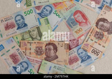 Mexico 500 pesos denominations banknote close up Mexican money bills ...