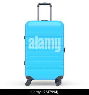 Regular blue polycarbonate suitcase isolated on white background. 3d ...