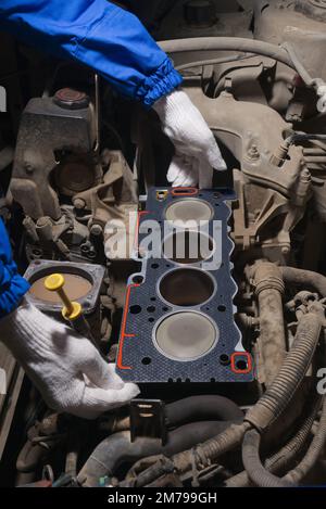 Car engine cylinder block repair cylinder head gasket replacement Stock ...