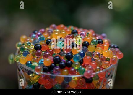 The orbeez toy, colorful flexible gel balls in the glass Stock Photo ...
