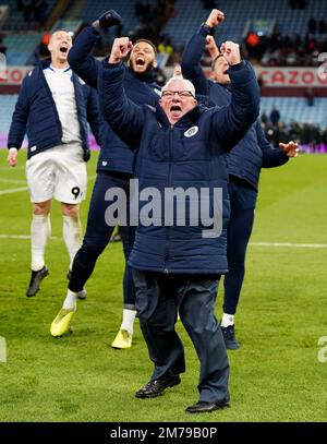 Stevenage manager Steve Evans and the team celebrate the win after the ...