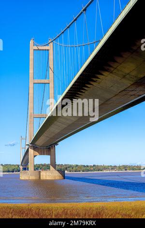 View of the Humber Bridge under construction in 1978, seen from the ...