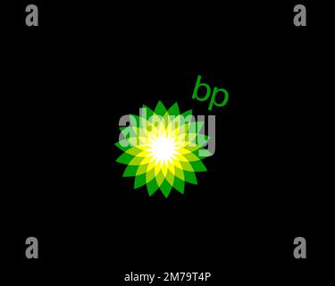BP, rotated logo, black background Stock Photo - Alamy