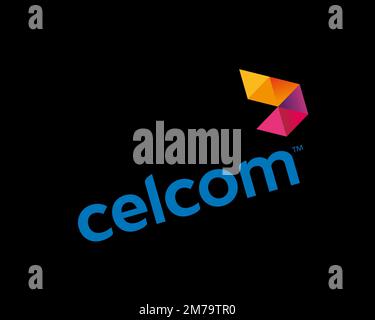 Celcom, rotated logo, black background B Stock Photo - Alamy