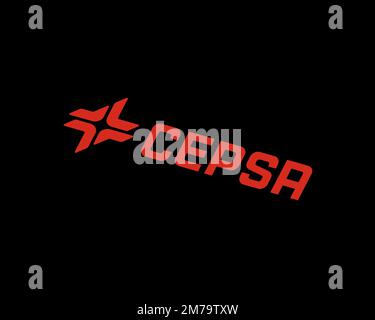 Cepsa, rotated logo, black background Stock Photo - Alamy