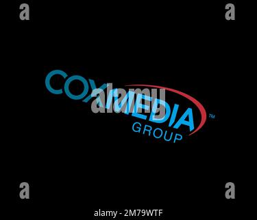 Cox Media Group, rotated logo, black background Stock Photo - Alamy