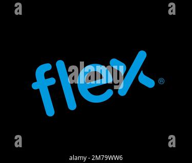 Flex company, rotated logo, black background B Stock Photo - Alamy