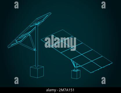 Stylized vector illustrations of blueprint of solar panels Stock Vector ...