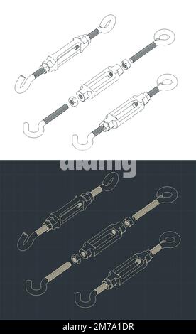 Stylized vector illustration of blueprints of turnbuckle Stock Vector ...
