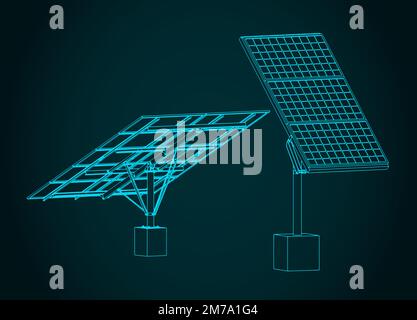 Stylized vector illustrations of blueprint of solar panels Stock Vector ...