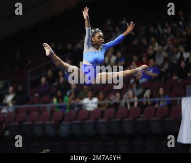 UCLA's Selena Harris performs her floor routine during the team's NCAA ...
