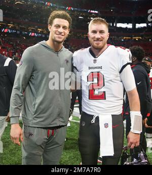Atlanta Falcons tight end Feleipe Franks (84) walks off the field after ...