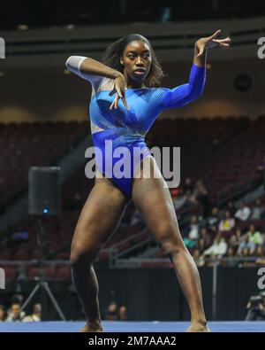UCLA gymnast Chae Campbell competes in the vault against Arizona State ...