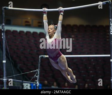 Oklahoma's Faith Torrez competes on the Balance beam during an NCAA ...