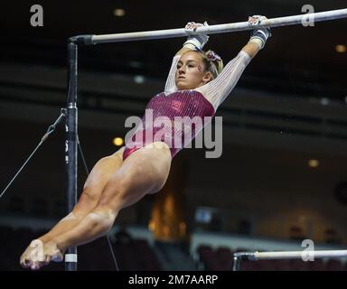 Oklahoma gymnast Audrey Davis competes during an NCAA gymnastics meet ...