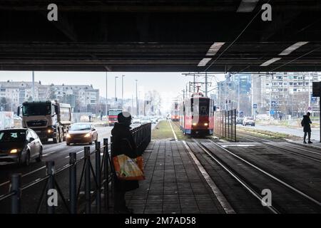 Picture of a belgrade tram, tatra KT 4 model, standing in front of a ...