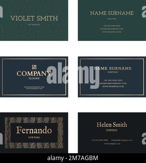 Luxury business card template vector in gold tone with front and rear ...
