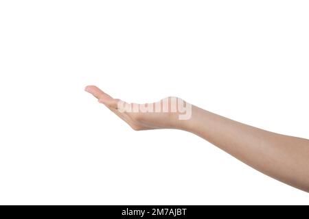 Woman's hand extended in the position of receiving something, with ...
