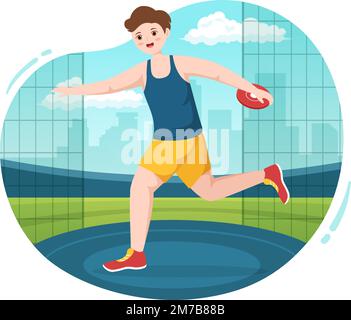 Discus Throw Playing Athletics Illustration with Throwing a Wooden ...