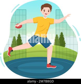 Discus Throw Playing Athletics Illustration with Throwing a Wooden ...