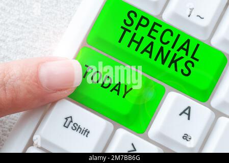Hand writing sign Special Thanks. Word for expression of appreciation ...