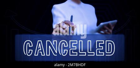 Sign displaying Cancelled. Concept meaning decide or announce that ...