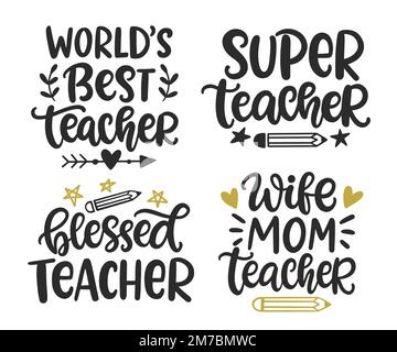set of hand written lettering about teacher for greeting cards ...