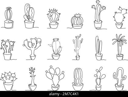 continuous single line drawing of potted plant, line art vector ...