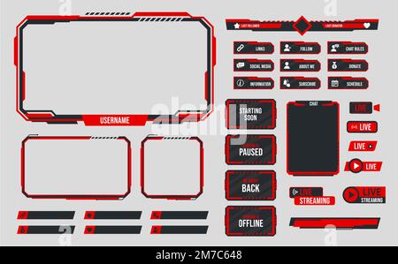 Gaming screen panel design with red borders on a dark background. Live ...