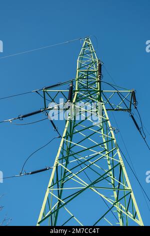 medium voltage overhead line, pole with insulators and disconnectors ...