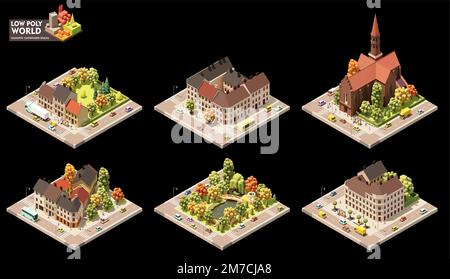 Vector isometric world map creation set. Combinable map elements. Small town or village map ...