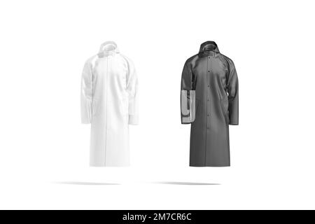 Blank black protective raincoat mockup, front and back view, 3d ...
