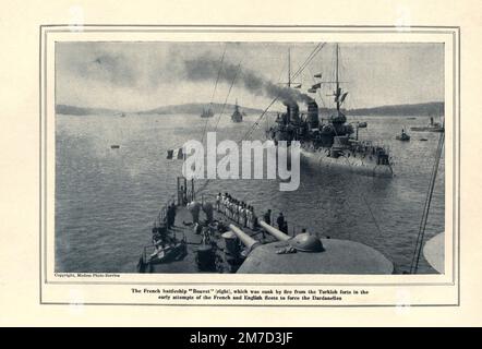 World War I - The French battleship 'Bouvet' sinking near gallipoli ...