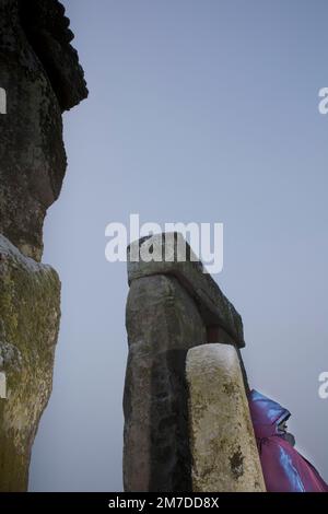 People gather inside the circle at Stonehenge, Wiltshire, during ...