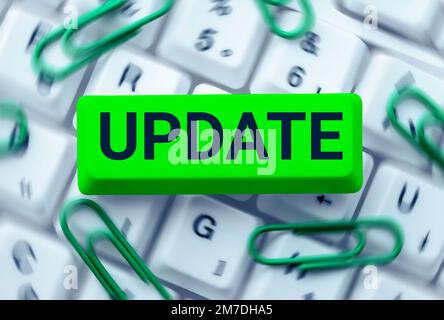 Handwriting text Update. Concept meaning Up to date Make something more modern or updated newer ...