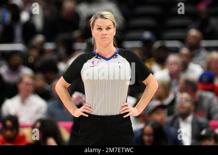 NBA referee Jenna Schroeder (84) in action during the first half of an ...