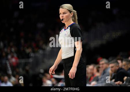 NBA referee Jenna Schroeder (84) in action during the first half of an ...