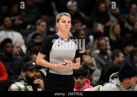 NBA referee Jenna Schroeder (84) in action during the first half of an ...