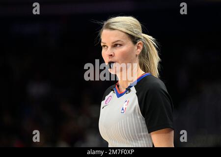 NBA referee Jenna Schroeder (84) in action during the first half of an ...