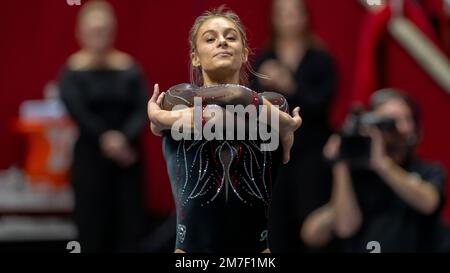 Utah gymnast Grace McCallum performs her beam routine during an NCAA ...