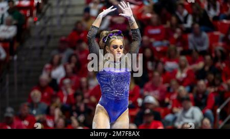 LSU gymnast KJ Johnson performs her beam routine during an NCAA ...